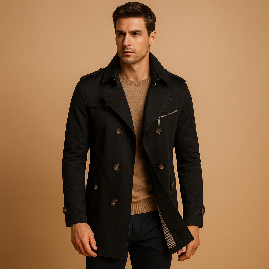 Men’s Waterproof Trench Coat – Classic Double-Breasted Design – Astravada